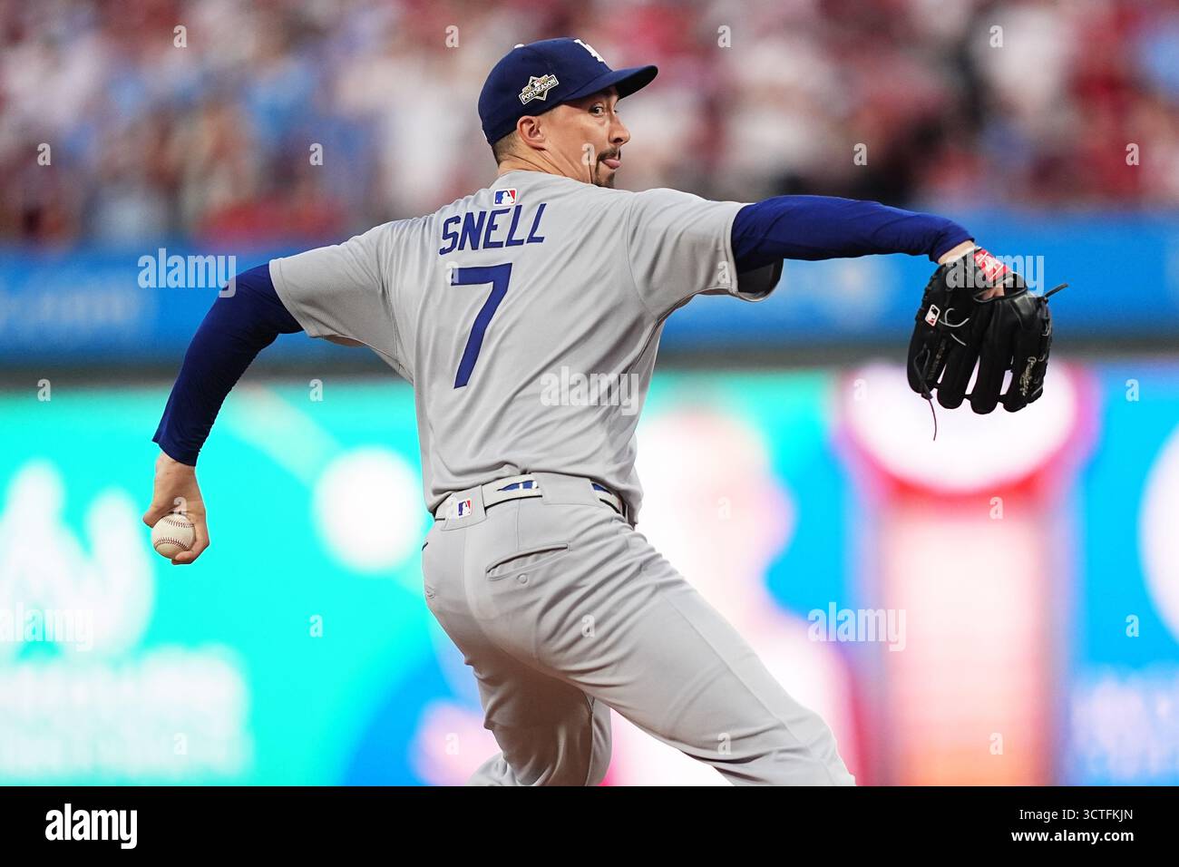 Los Angeles Dodgers starting pitcher Blake Snell throws during the ...
