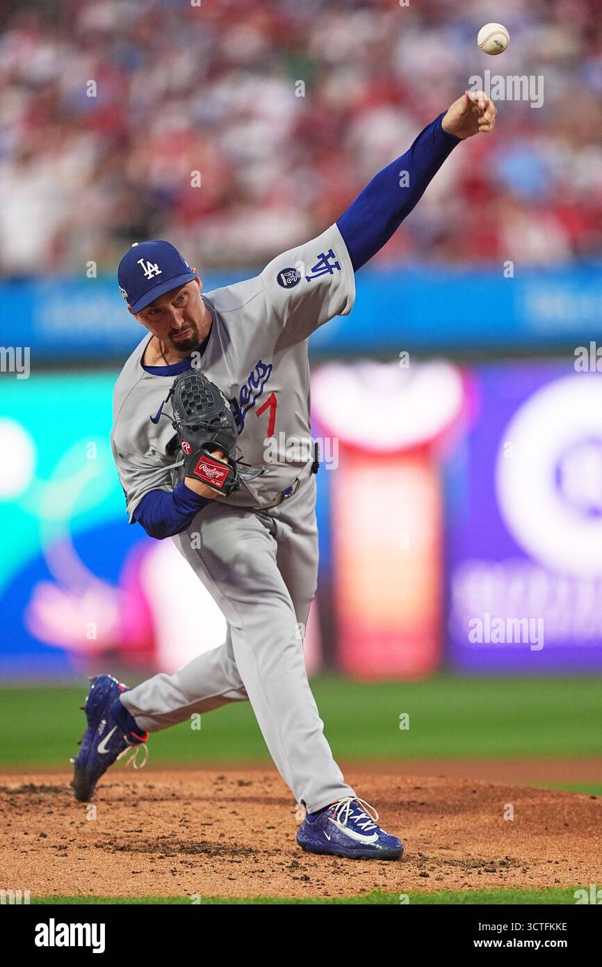 Los Angeles Dodgers starting pitcher Blake Snell throws during the ...