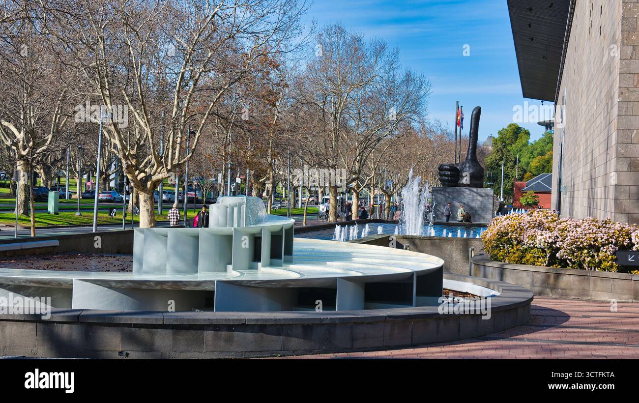 Melbourne, Victoria, Australia - 20 July 2025: Urban fountain with ...