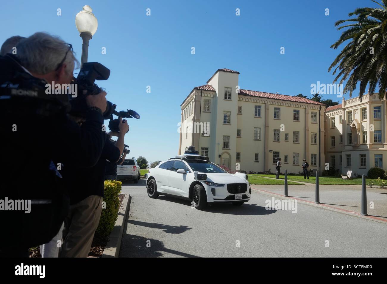 A self-driving vehicle Waymo carrying Belgium's Princess Astrid arrives ...