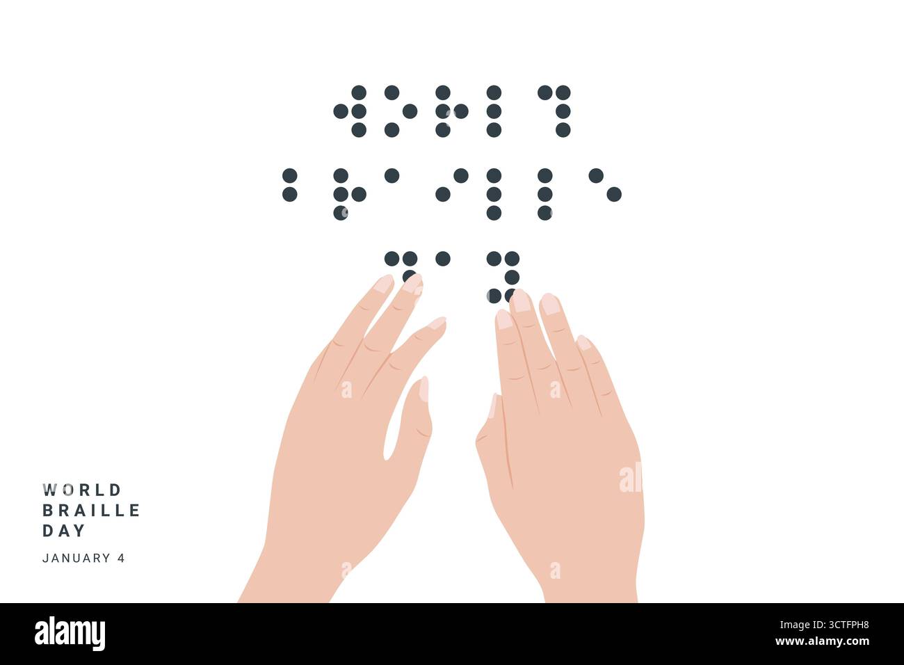 Vector illustration of a hand reading World Braille Day wording ...