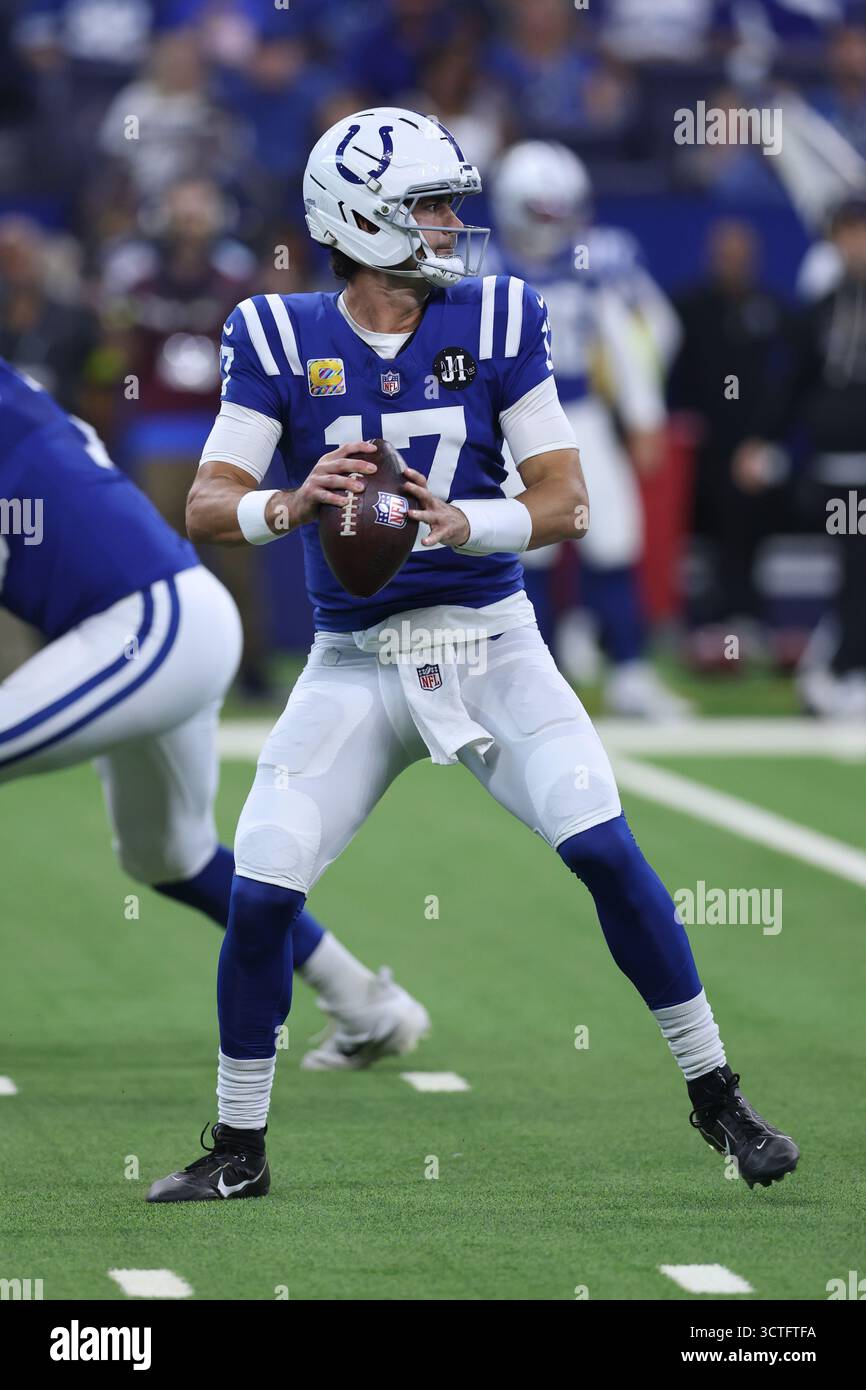 Indianapolis Colts quarterback Daniel Jones (17) looks to throw a pass ...