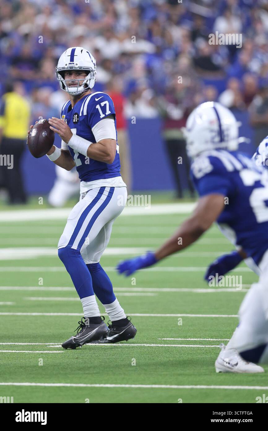 Indianapolis Colts quarterback Daniel Jones (17) looks to throw a pass ...