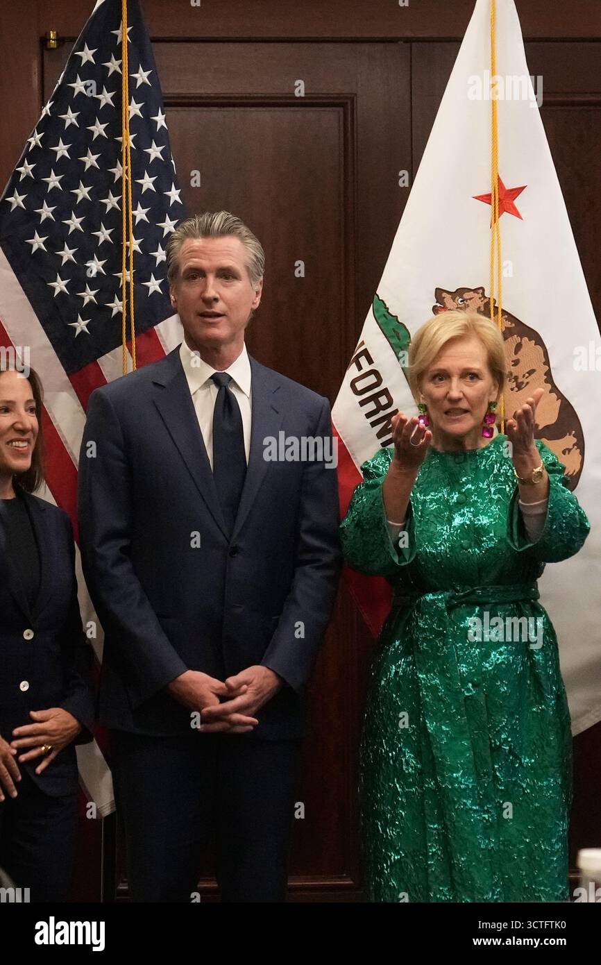 California Gov. Gavin Newsom, middle left, and Princess Astrid, of ...