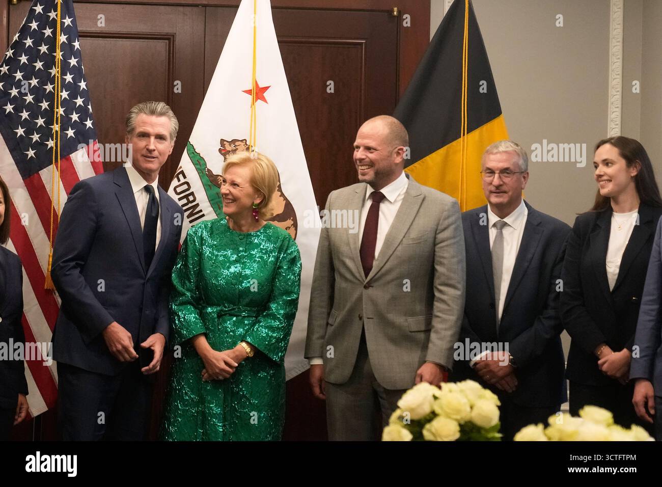 California Gov. Gavin Newsom, left, and Princess Astrid, of Belgium ...