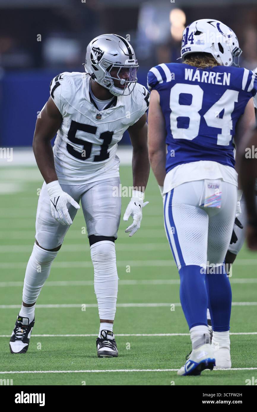 Las Vegas Raiders defensive end Malcolm Koonce (51) lines up against ...