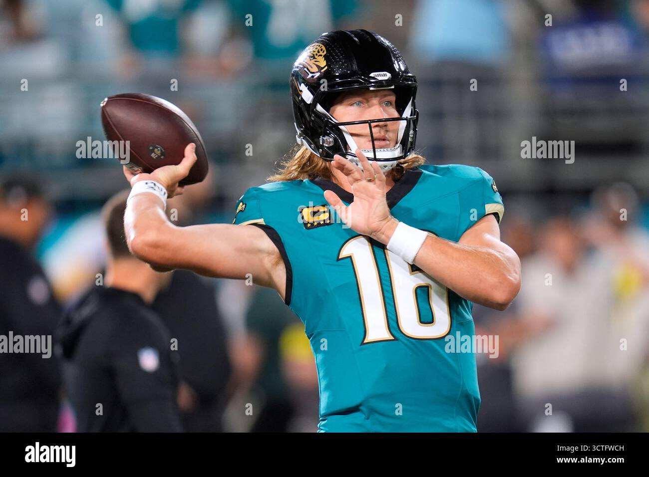 Jacksonville Jaguars quarterback Trevor Lawrence throws before an NFL ...