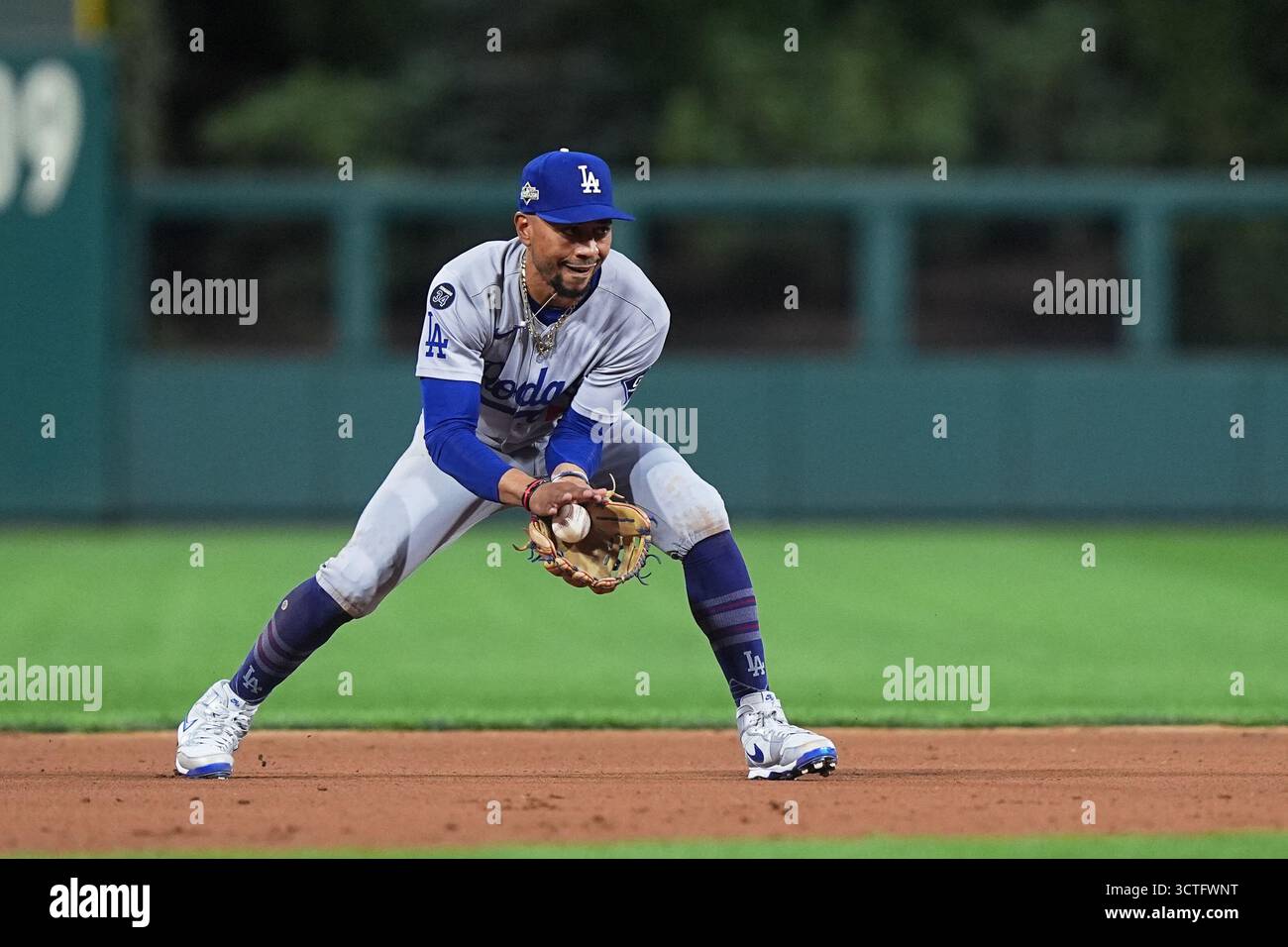Los Angeles Dodgers shortstop Mookie Betts fields a ground out from ...