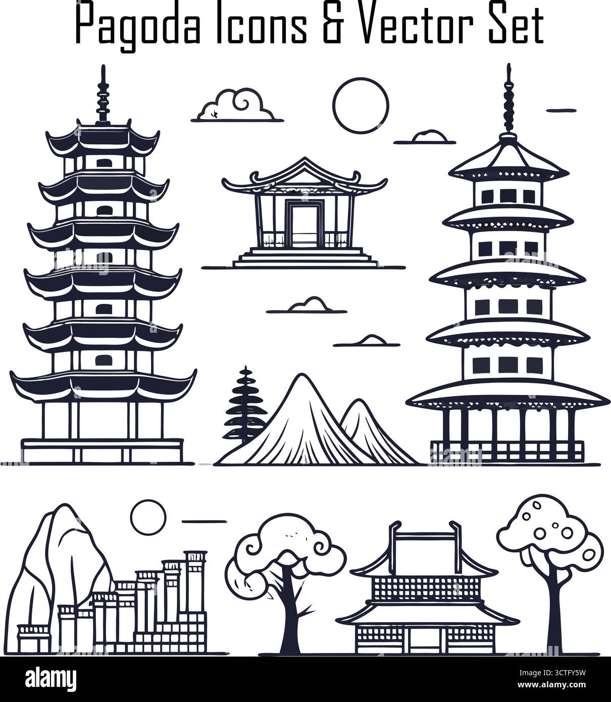 Pagoda Vector Illustration – Traditional Asian Temple Architecture ...