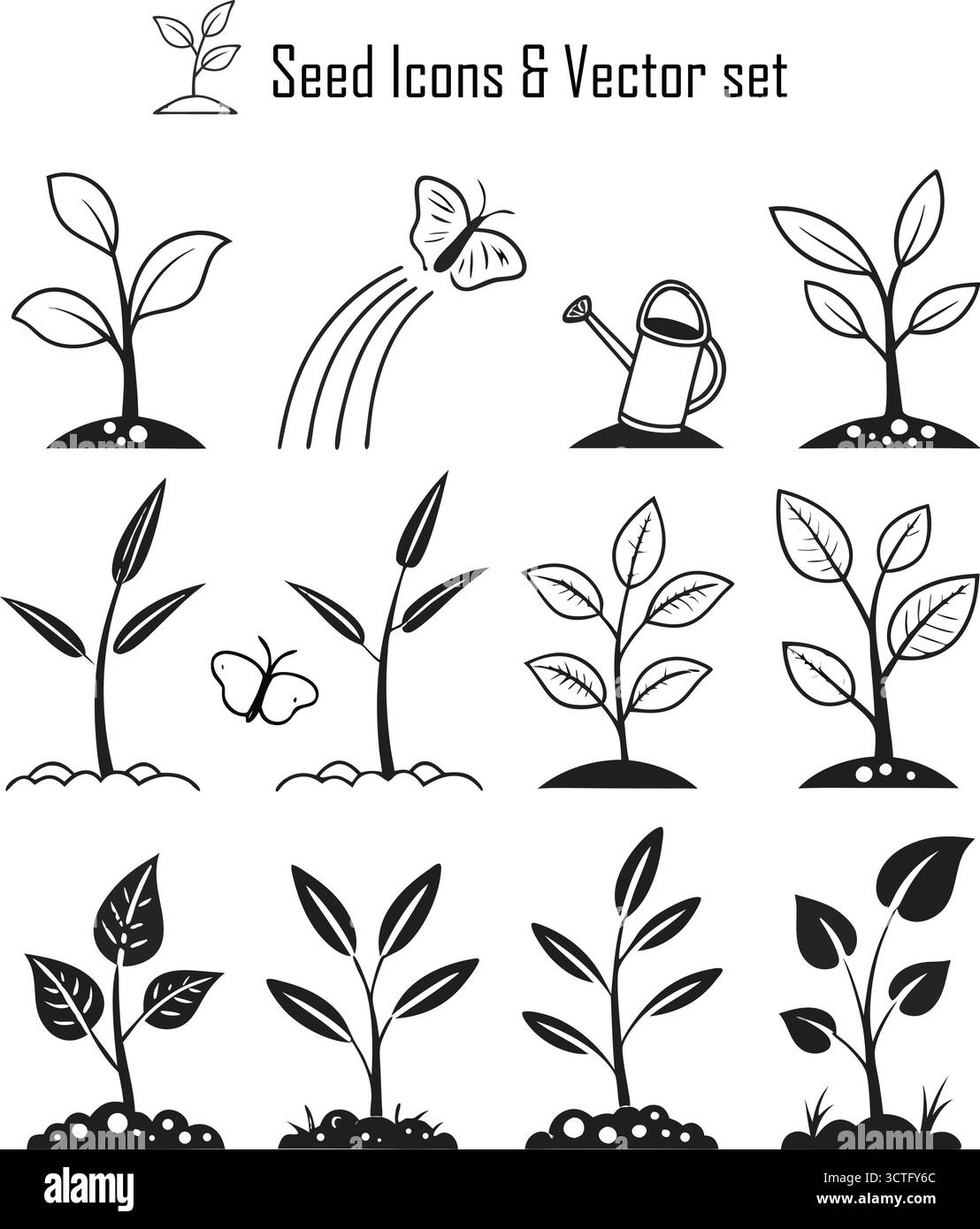 Seed Icons Set – Agriculture, Growth, Farming, Organic Planting Vector ...