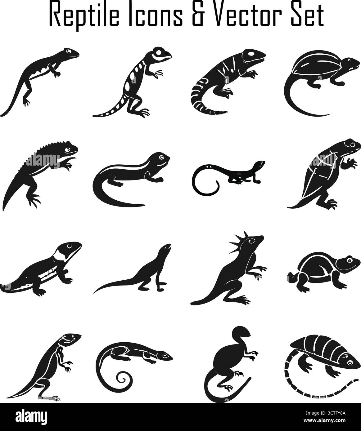 Reptile Vector Illustration – Lizard, Snake, Crocodile, and Turtle ...
