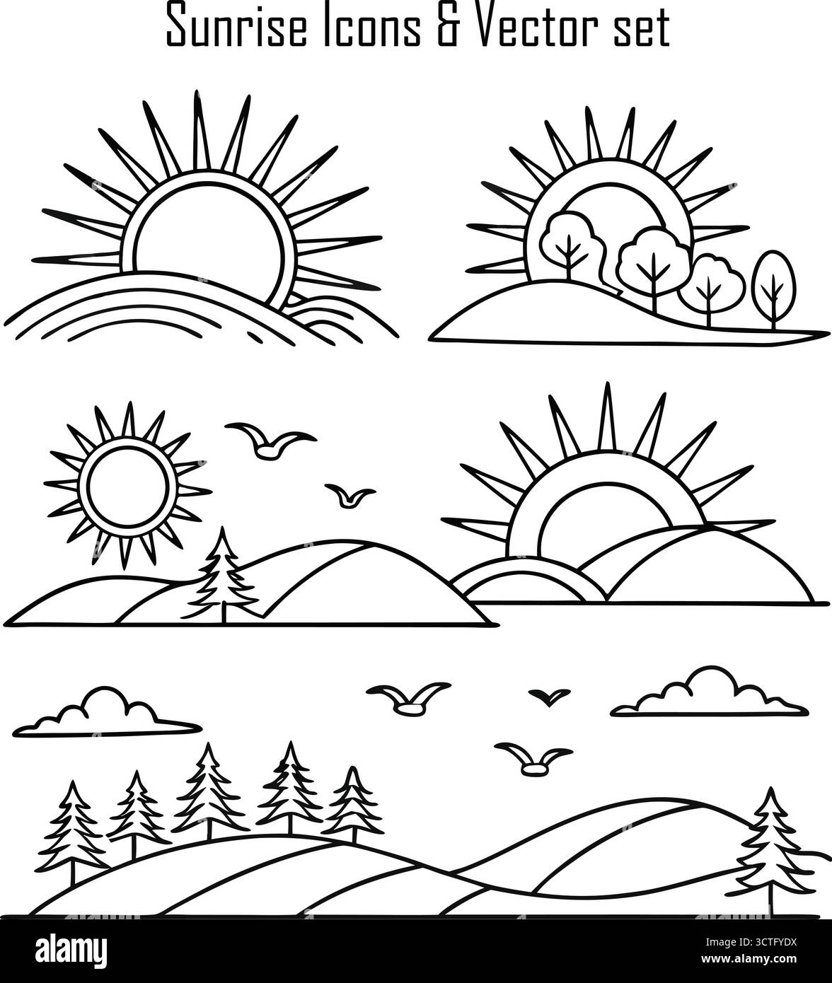 Sunrise Vector Illustration – Morning Sun over Horizon, Nature and ...