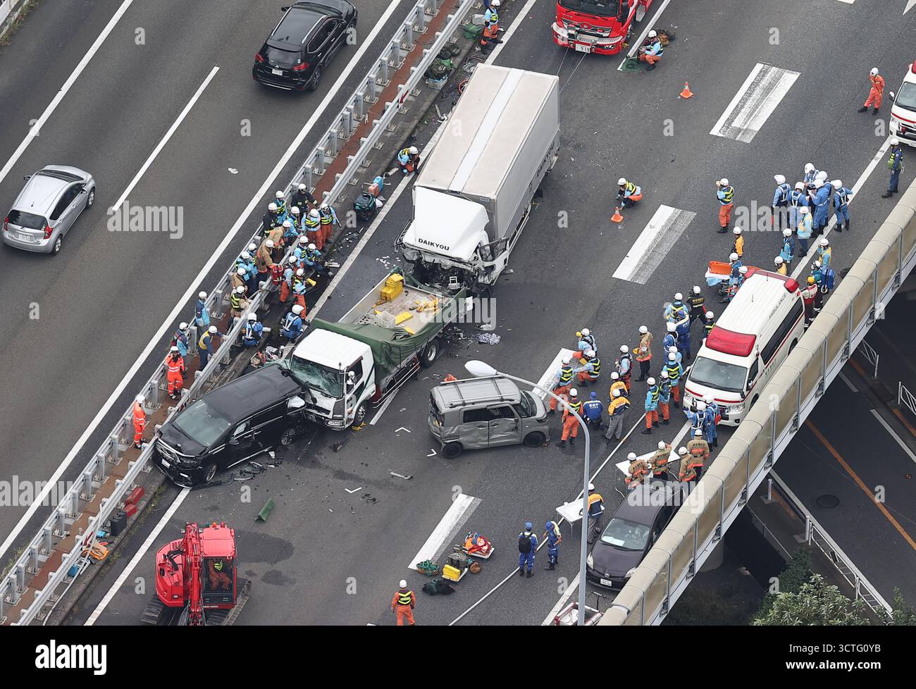 An aerial photo shows the scene of a multiple collision accident near ...