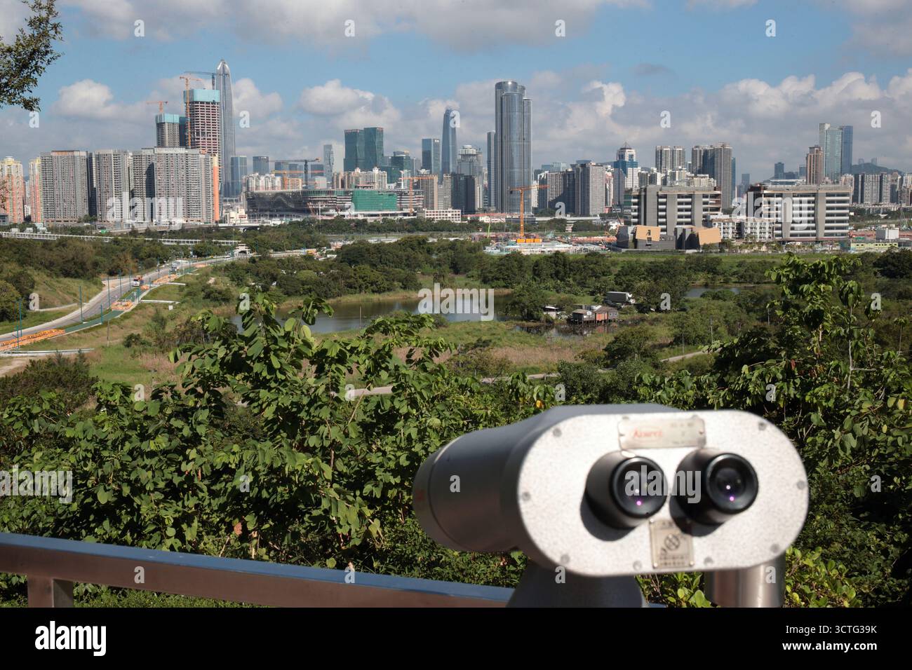 View from Lok Ma Chau Lookout of Ha Wan village (Hong Kong), with high ...
