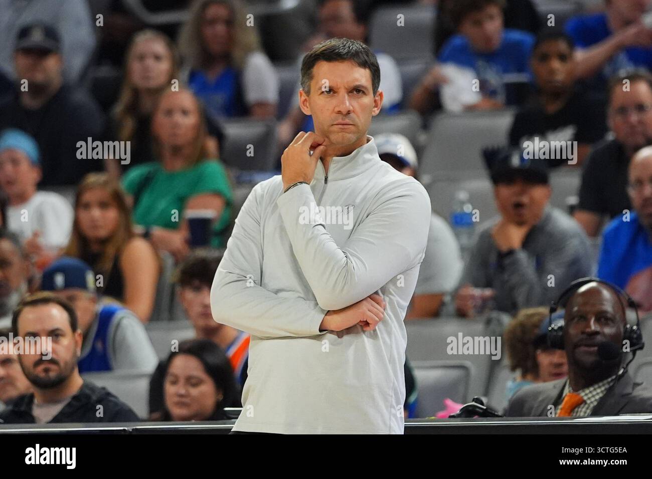 Oklahoma City Thunder head coach Mark Daigneault looks on from the ...