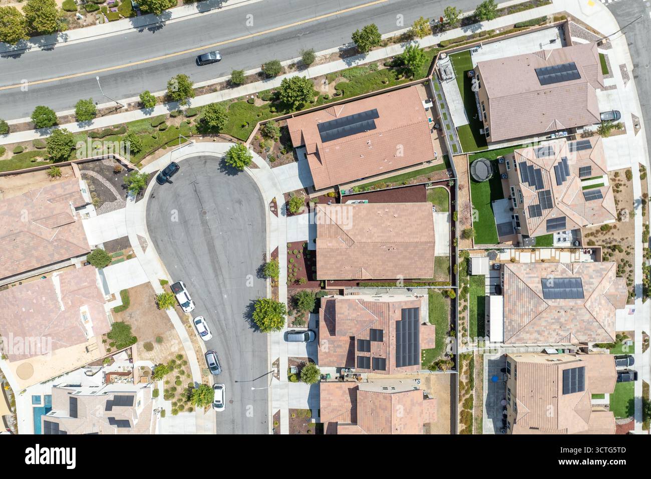 Aerial view of a sprawling neighborhood of family homes in Menifee city ...