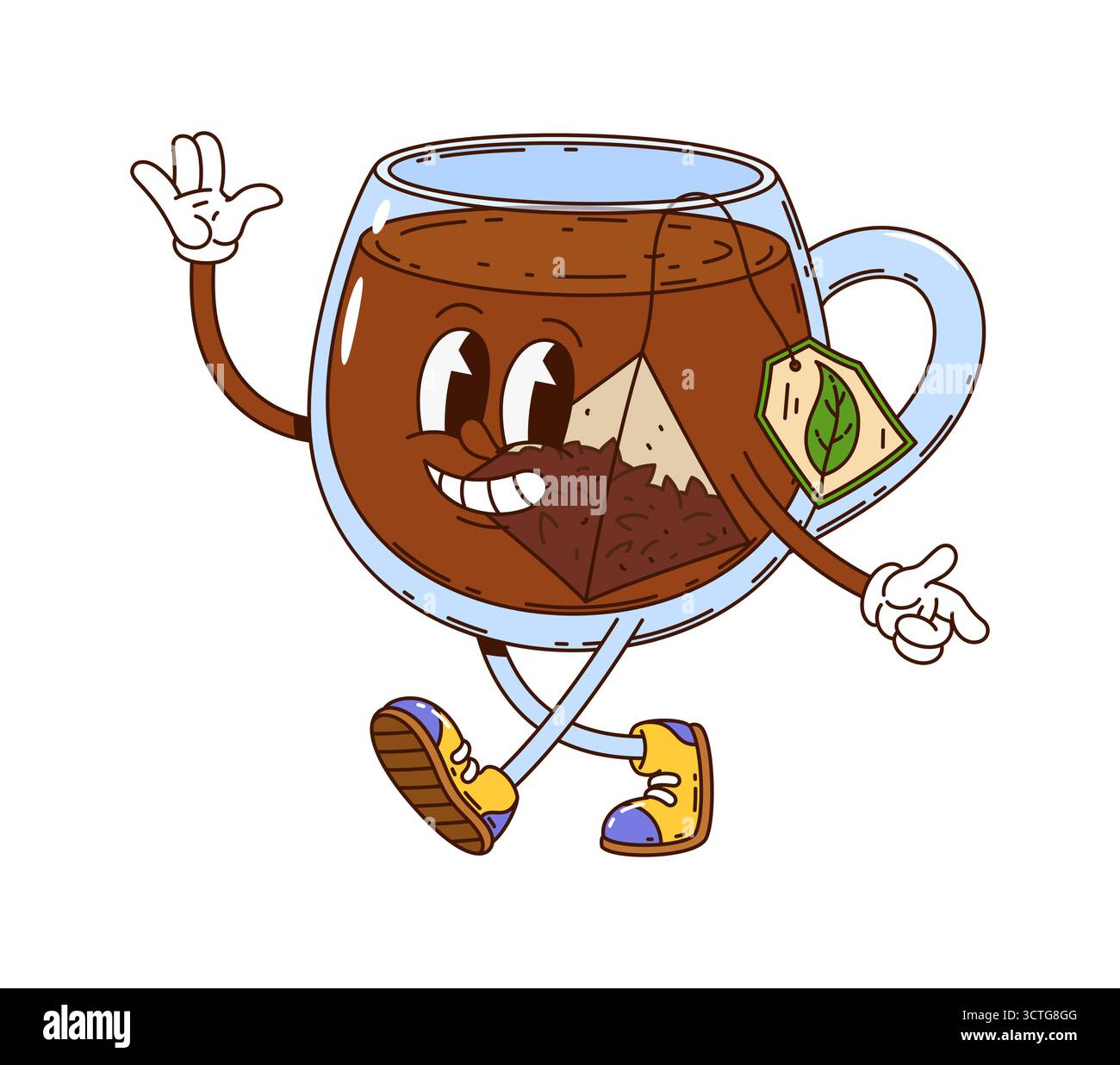 Cartoon groovy tea cup drink character. Isolated vector cheerful teacup ...