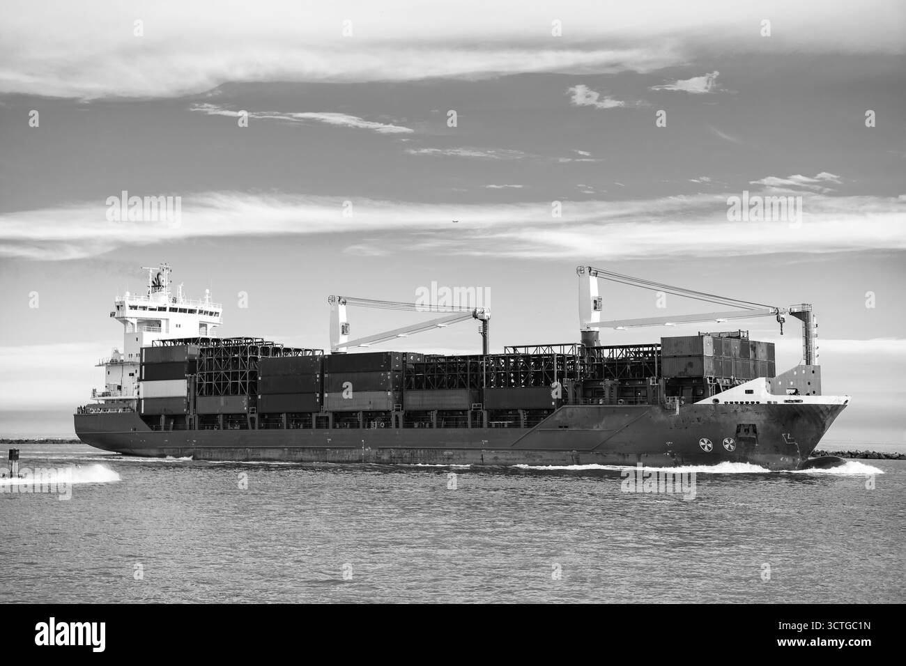 Cargo ship with container in Miami. Freight container loaded on cargo ...