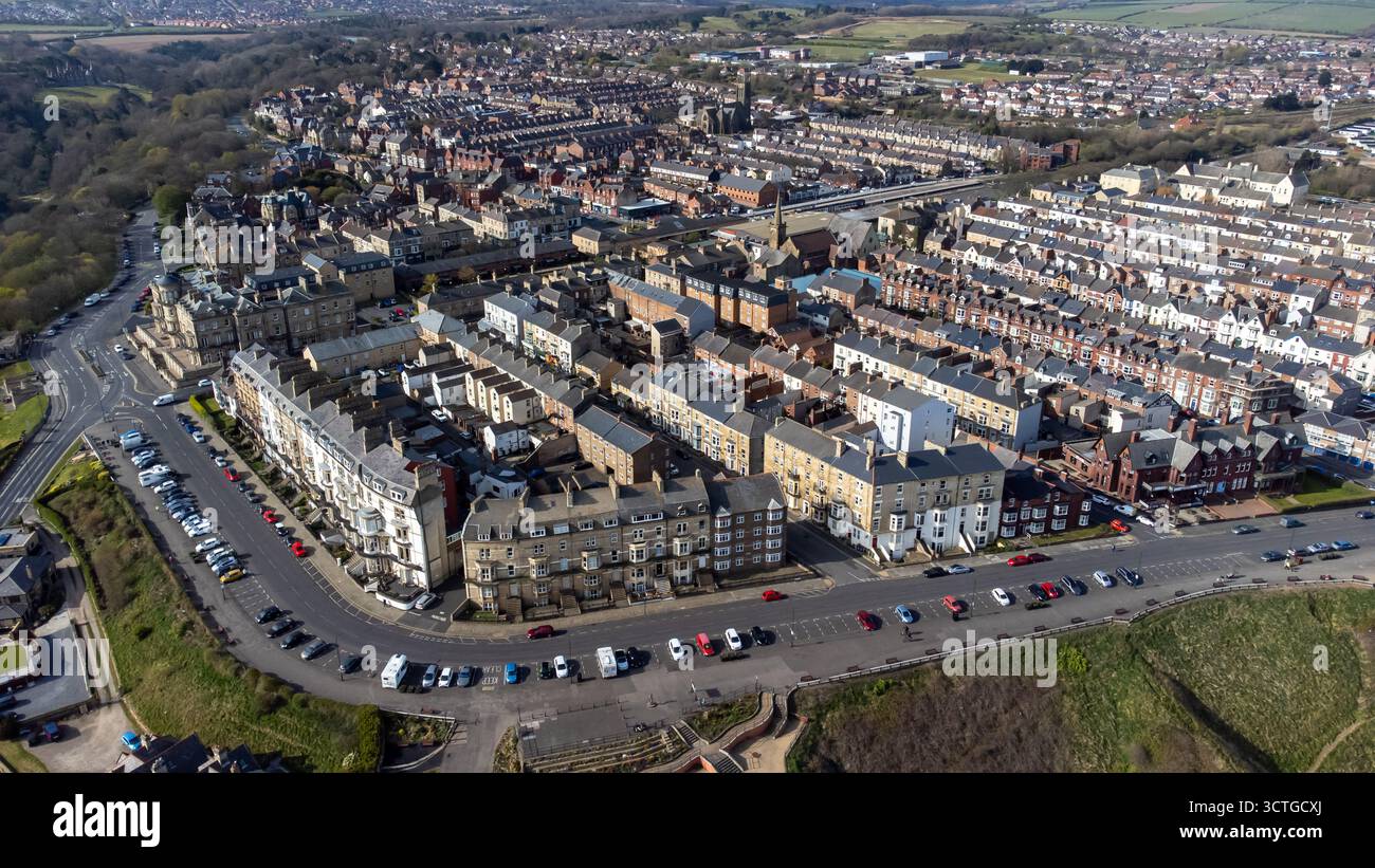 Aerial view of Saltburn-by-the-Sea showing Victorian architecture and ...