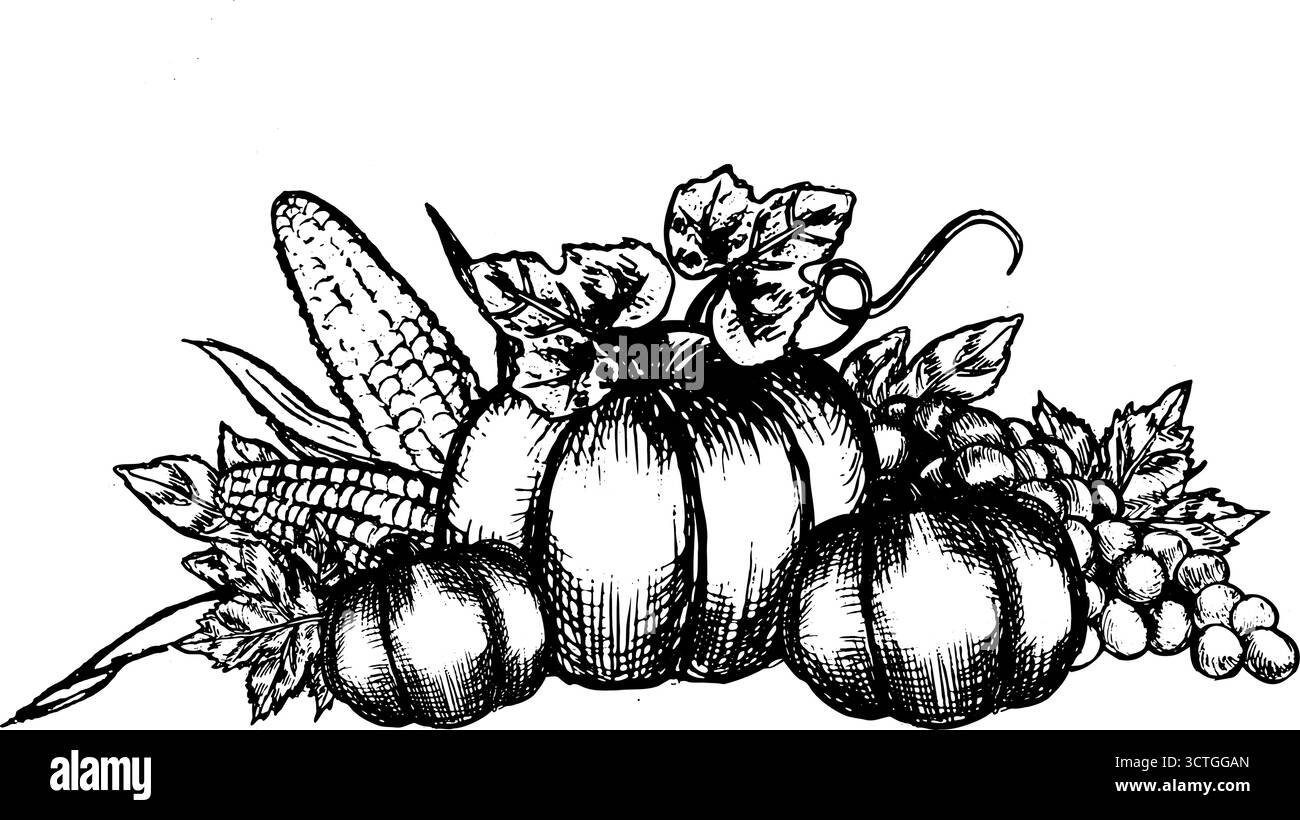 Compositions for Harvest festival - Pumpkins, grape and corns in ...