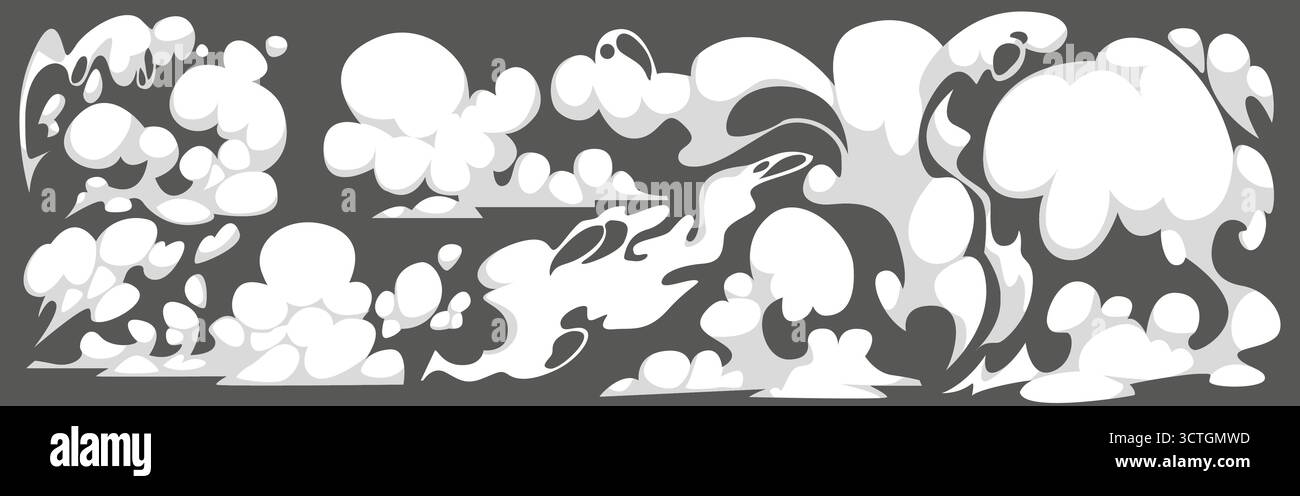 White smoke puffs with cloud and comic effects for cartoon action ...