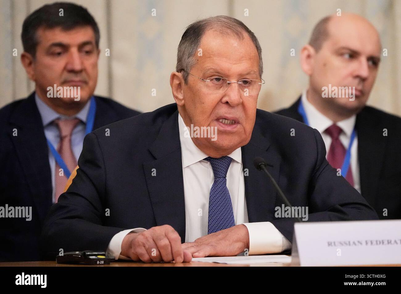 Russian Foreign Minister Sergey Lavrov speaks during the Moscow format ...