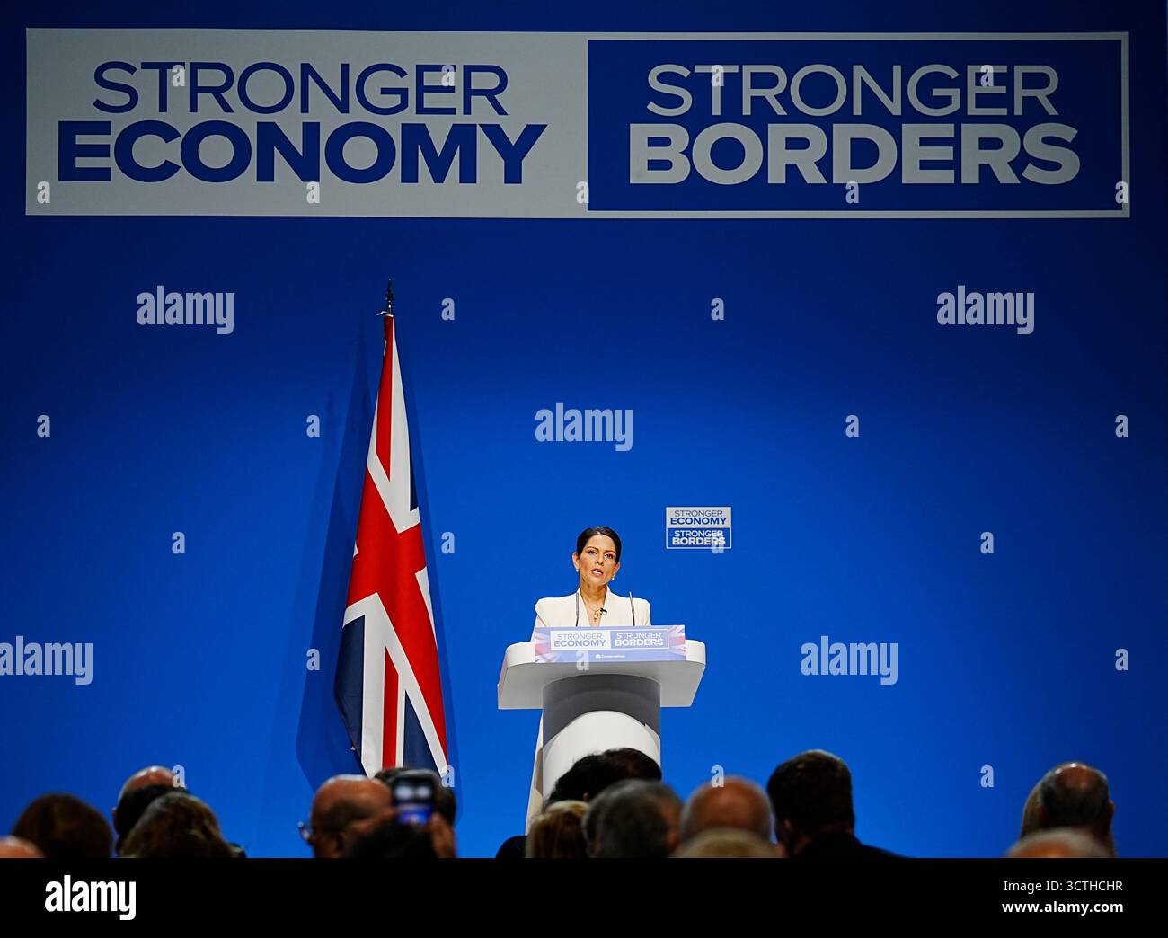 Shadow foreign secretary Dame Priti Patel delivers a speech during the ...
