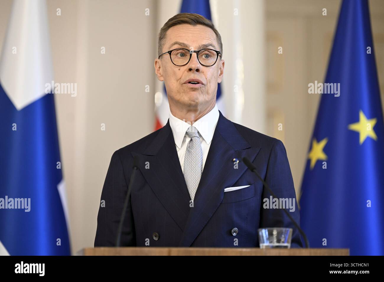 President of Finland Alexander Stubb speaks during a joint press ...
