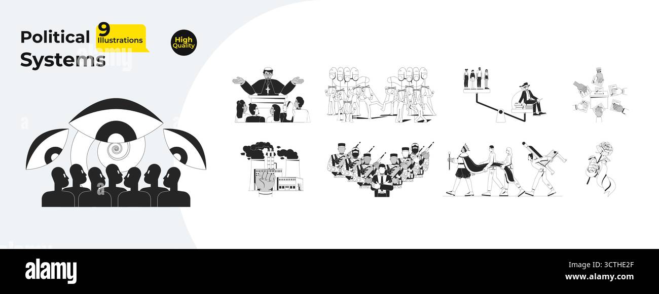 Political systems and authority outline illustrations mega bundle Stock ...