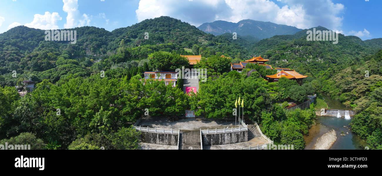 Aerial photography of Yanxiang Ancient Temple in Luofu Mountain Scenic ...