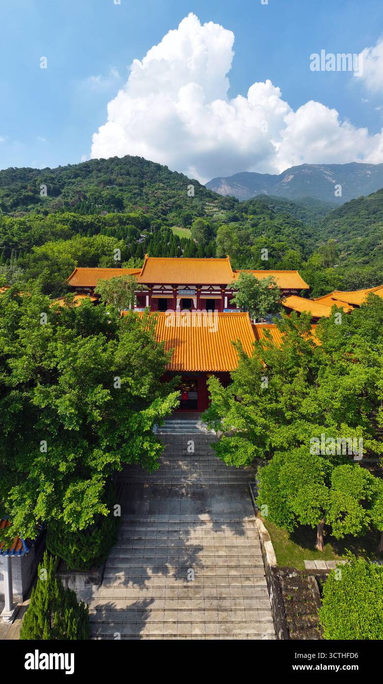 Aerial photography of Yanxiang Ancient Temple in Luofu Mountain Scenic ...