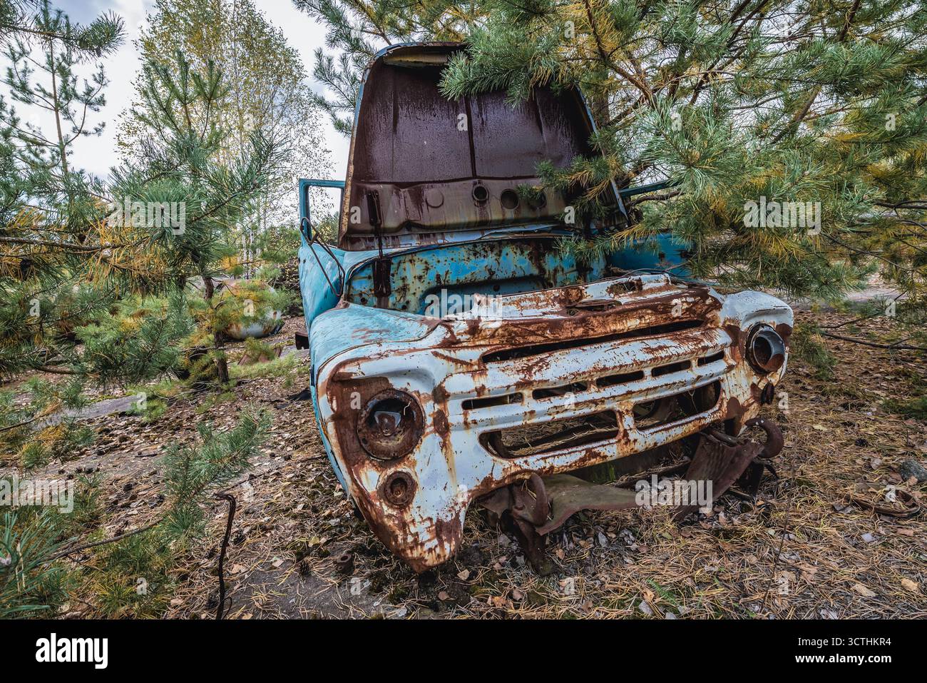 Old car on wrecking yard near Illinci village in Chernobyl Exclusion ...