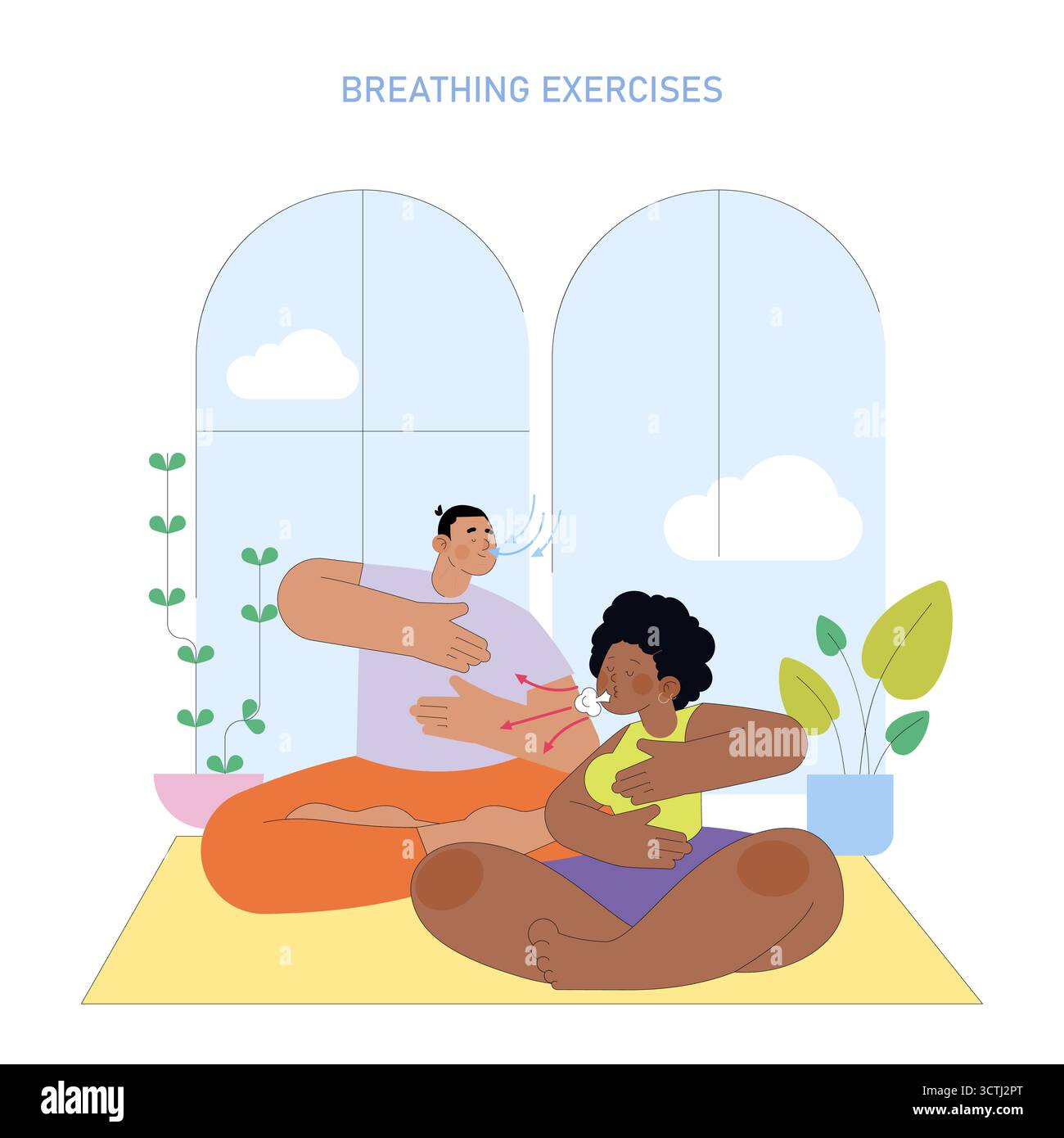 Practicing breathing exercises for mindfulness Stock Vector Images - Alamy