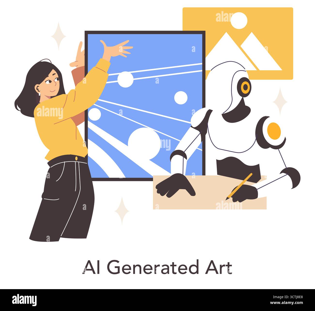 Vector illustration showing a person interacting with an AI robot in ...