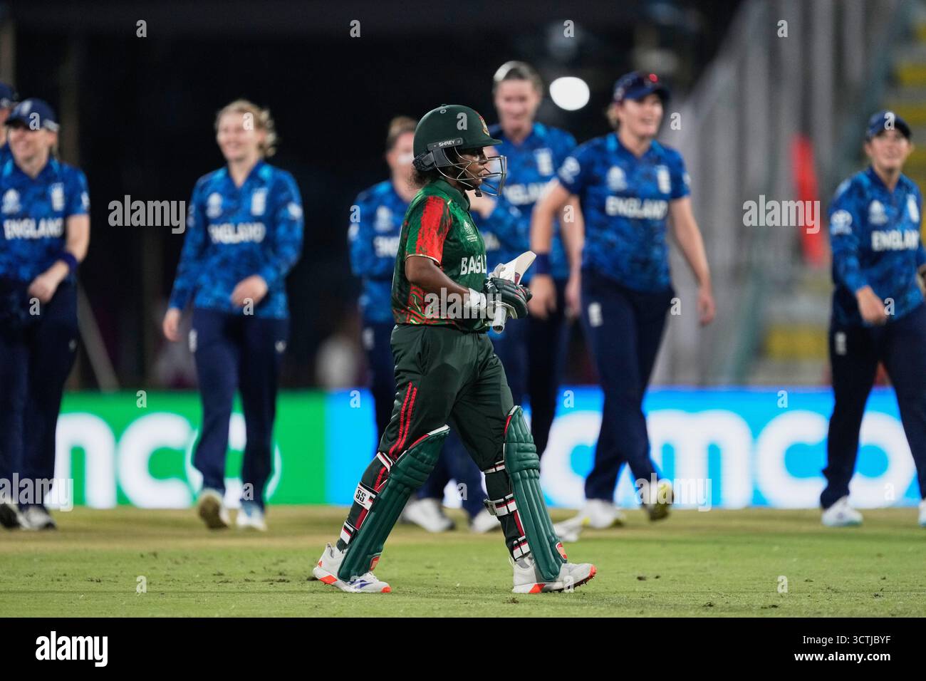 Bangladesh's Ritu Moni walks off the field after losing her wicket during the ICC Women's ...