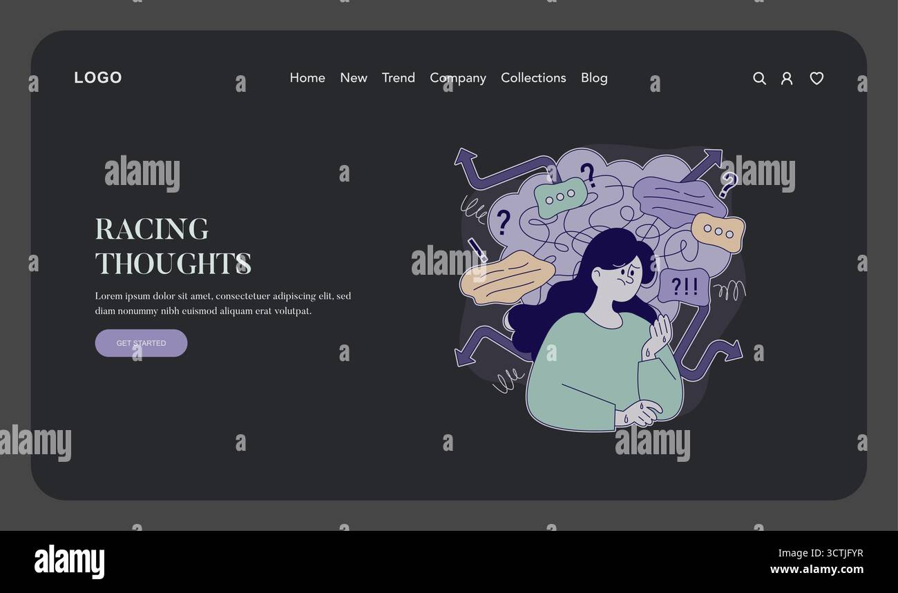 Vector illustration featuring a woman overwhelmed by chaotic thoughts ...