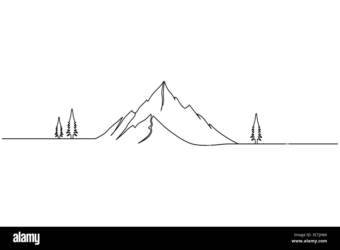 Mountain peak continuous one line drawing minimalist nature landscape ...
