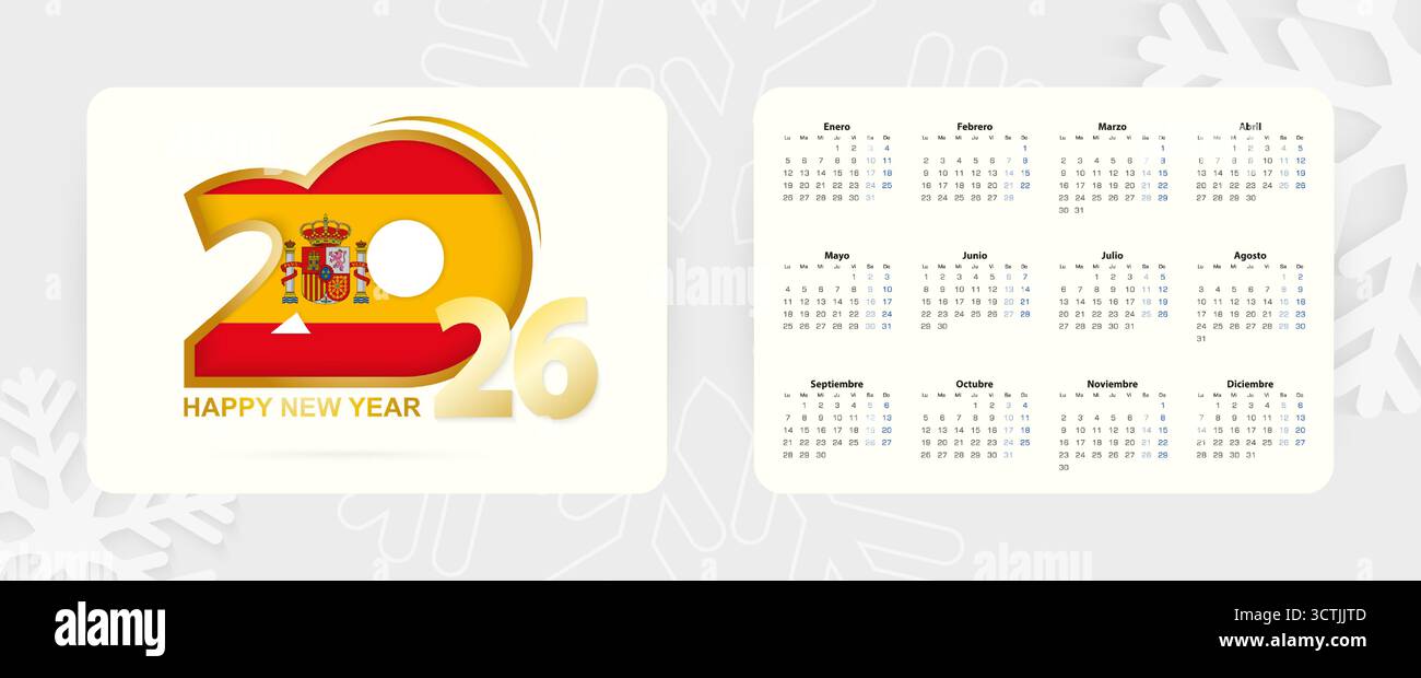 Horizontal Pocket Calendar 2026 in Spanish language. New Year 2026 icon ...