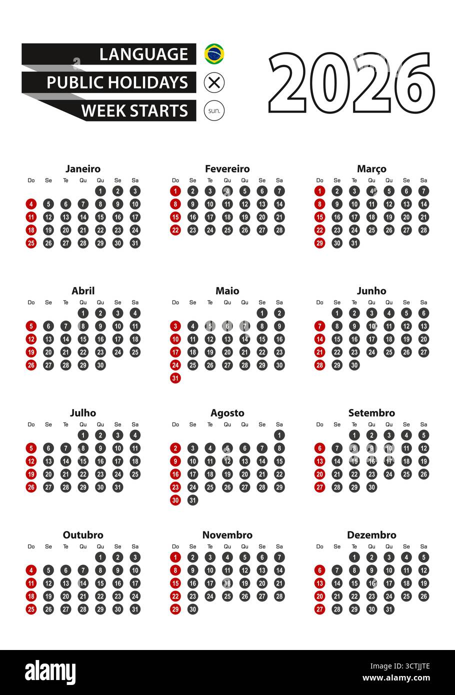 Portuguese calendar 2026 Stock Vector Images - Alamy