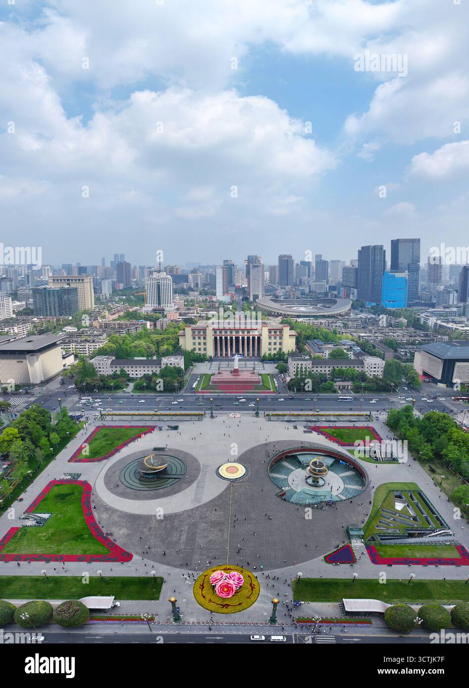 Aerial photography of Tianfu Square, a core landmark in Chengdu ...