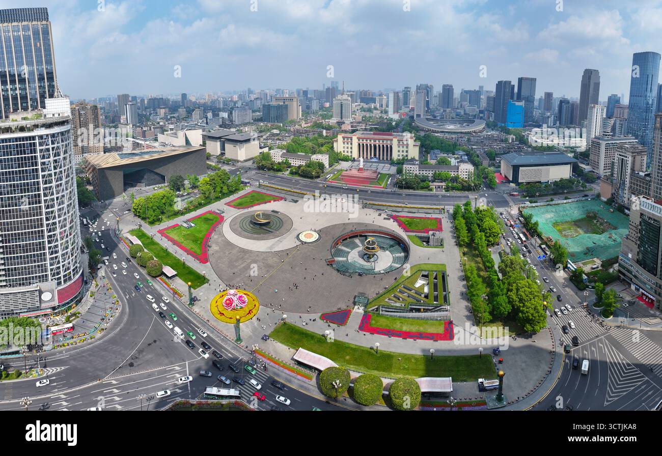Aerial photography of Tianfu Square, a core landmark in Chengdu ...