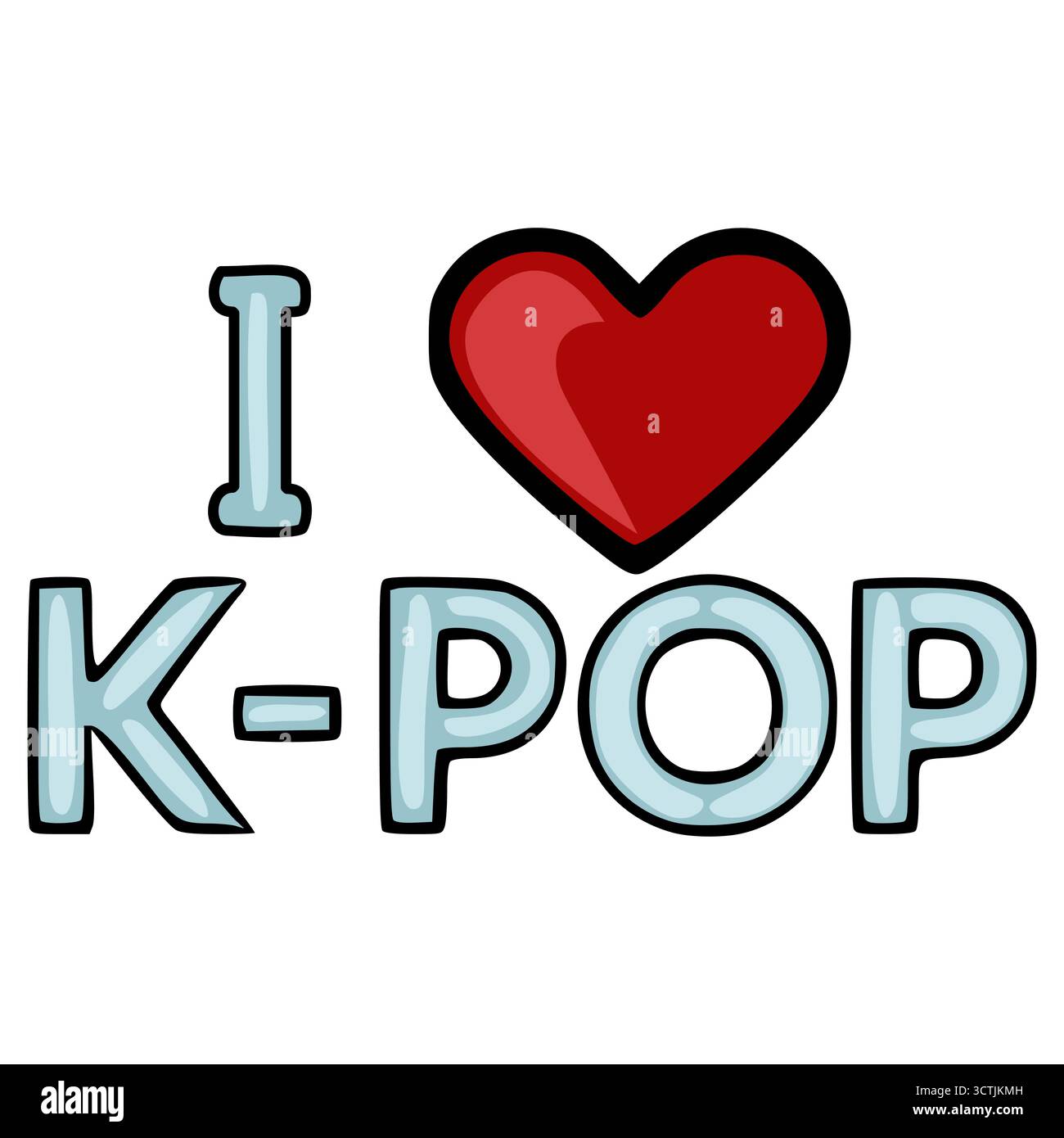Bold vector graphic declaring love for K-Pop with a prominent red heart ...