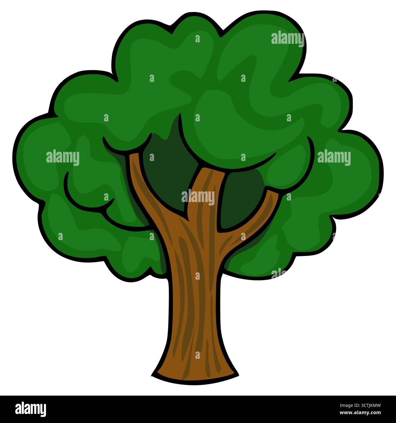 Whimsical cartoon tree vector illustration with lush green foliage and ...