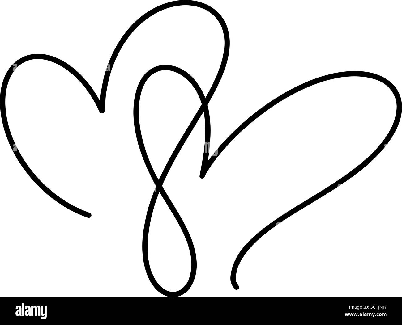 Two connected vector valentine hearts drawing a continuous line ...