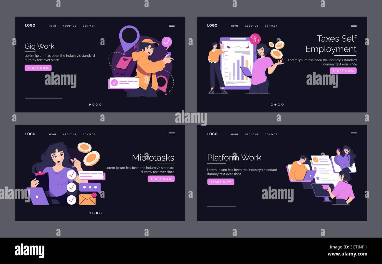 Vector illustration showcasing gig work, microtasks, and platform ...