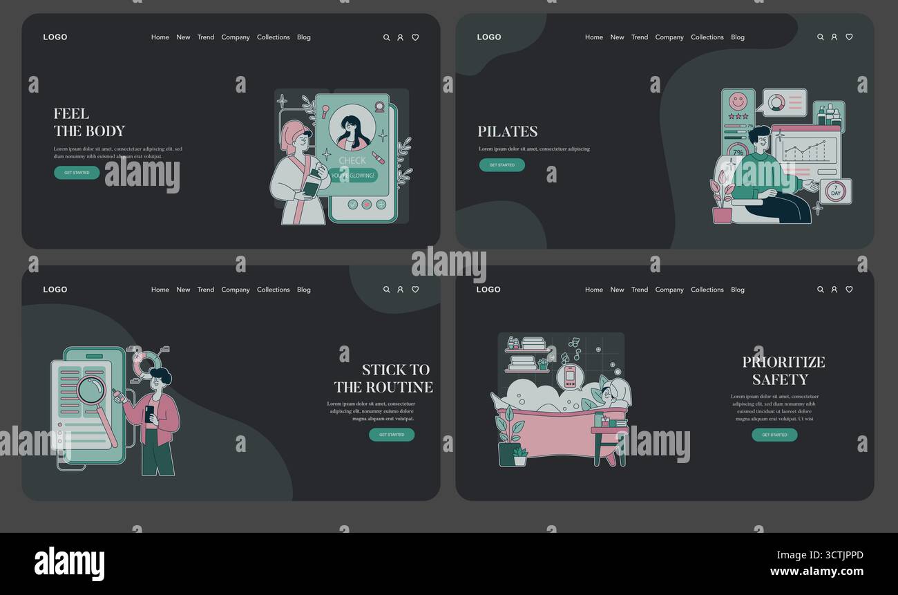 Vector illustrations featuring people engaging with digital wellness ...