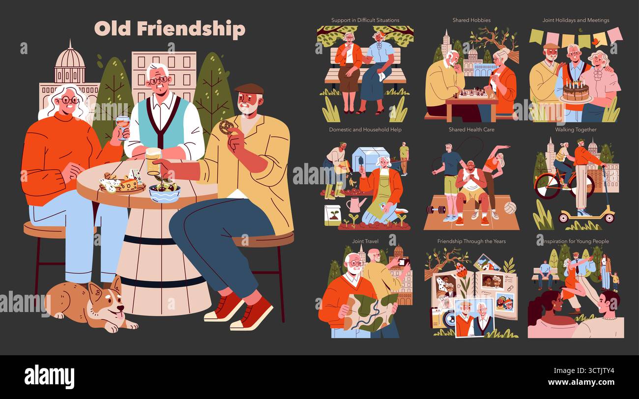 Vector illustration depicting diverse activities among friends ...