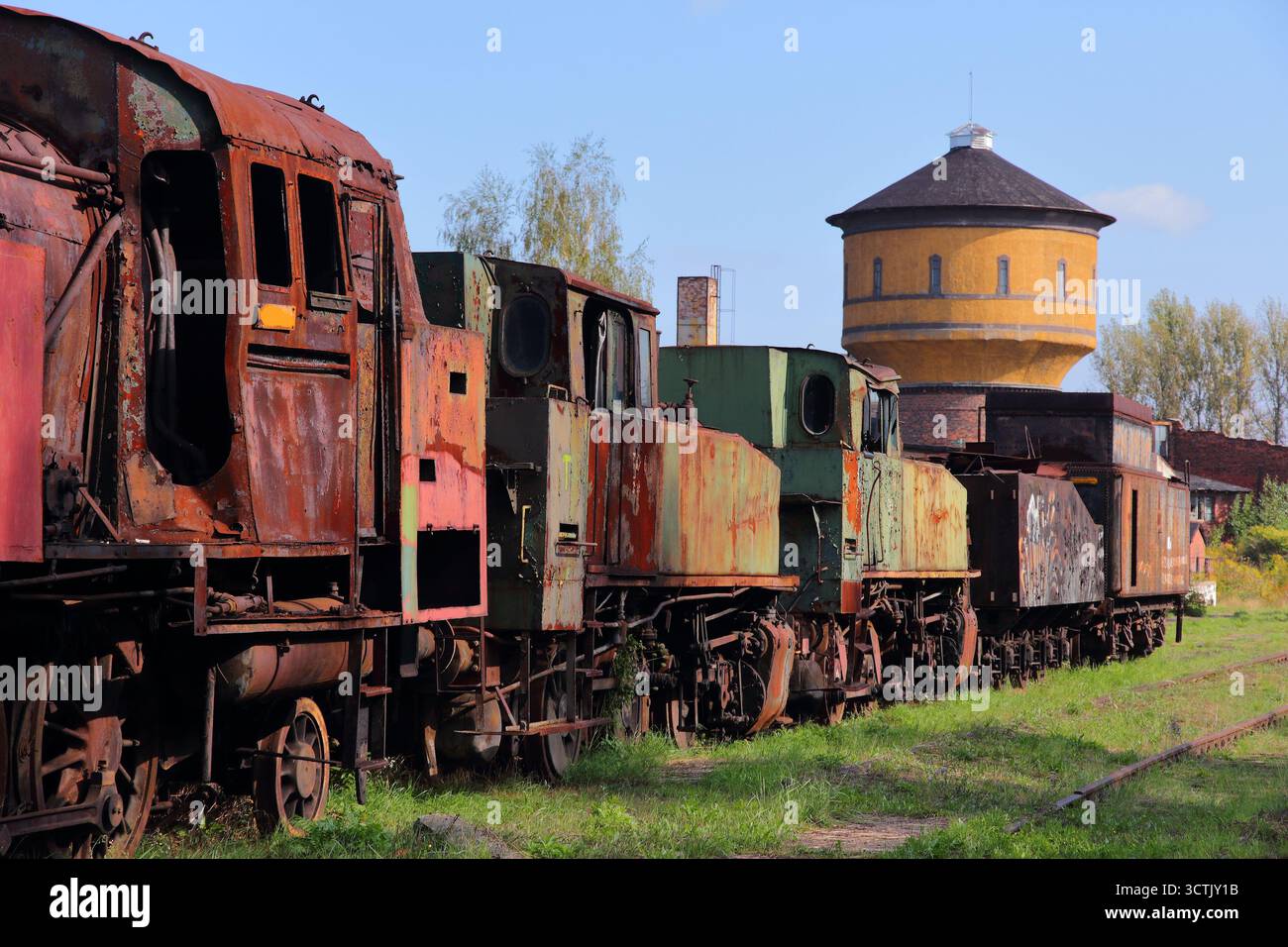 Train graveyard in Pyskowice, Poland. Abandoned steam trains. Old ...