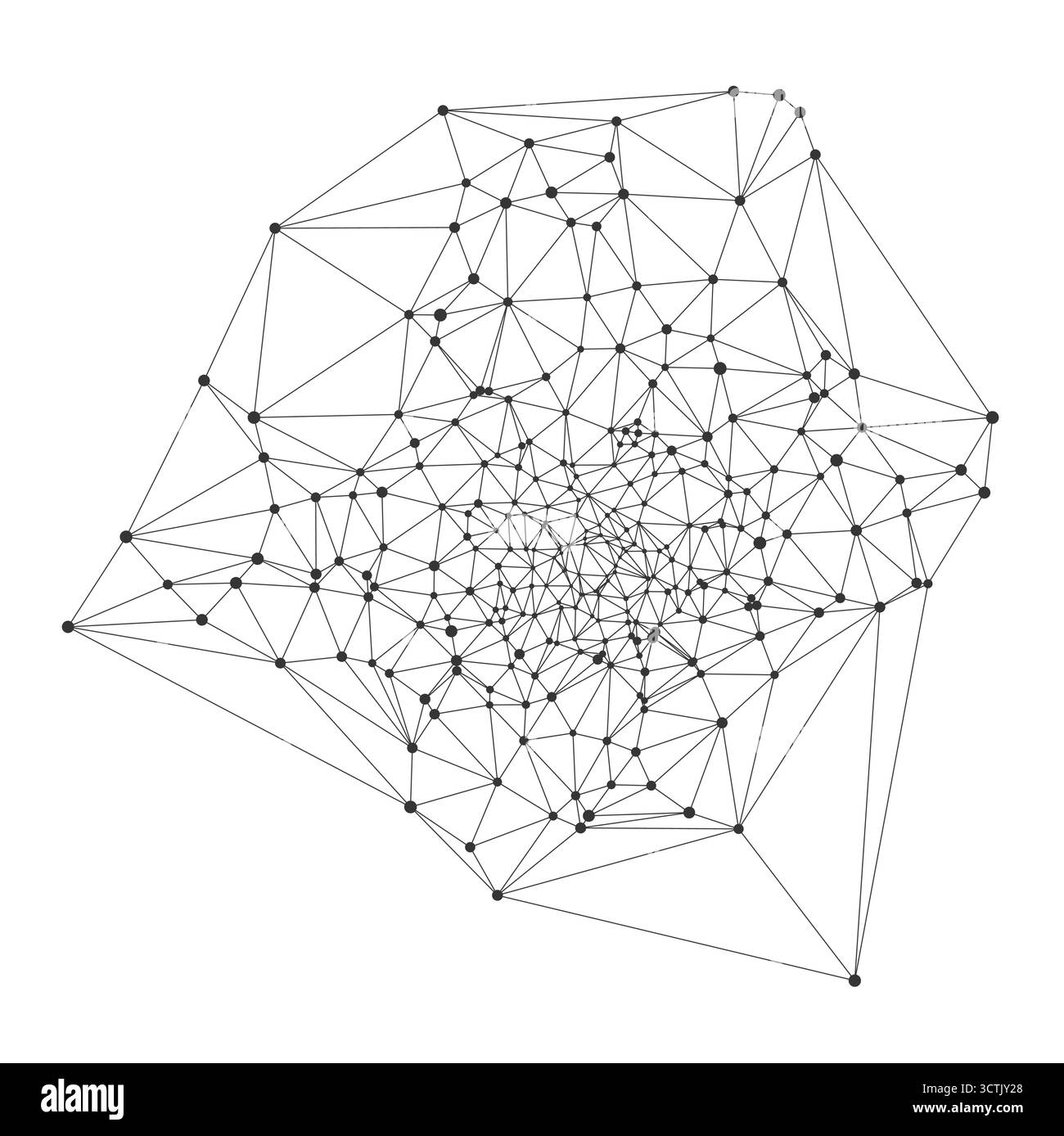 Abstract geometric mesh of interconnected black dots and lines forming ...
