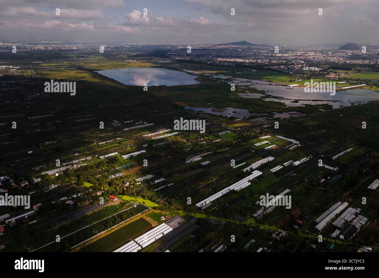 Floating islands known as chinampas are visible in San Gregorio ...